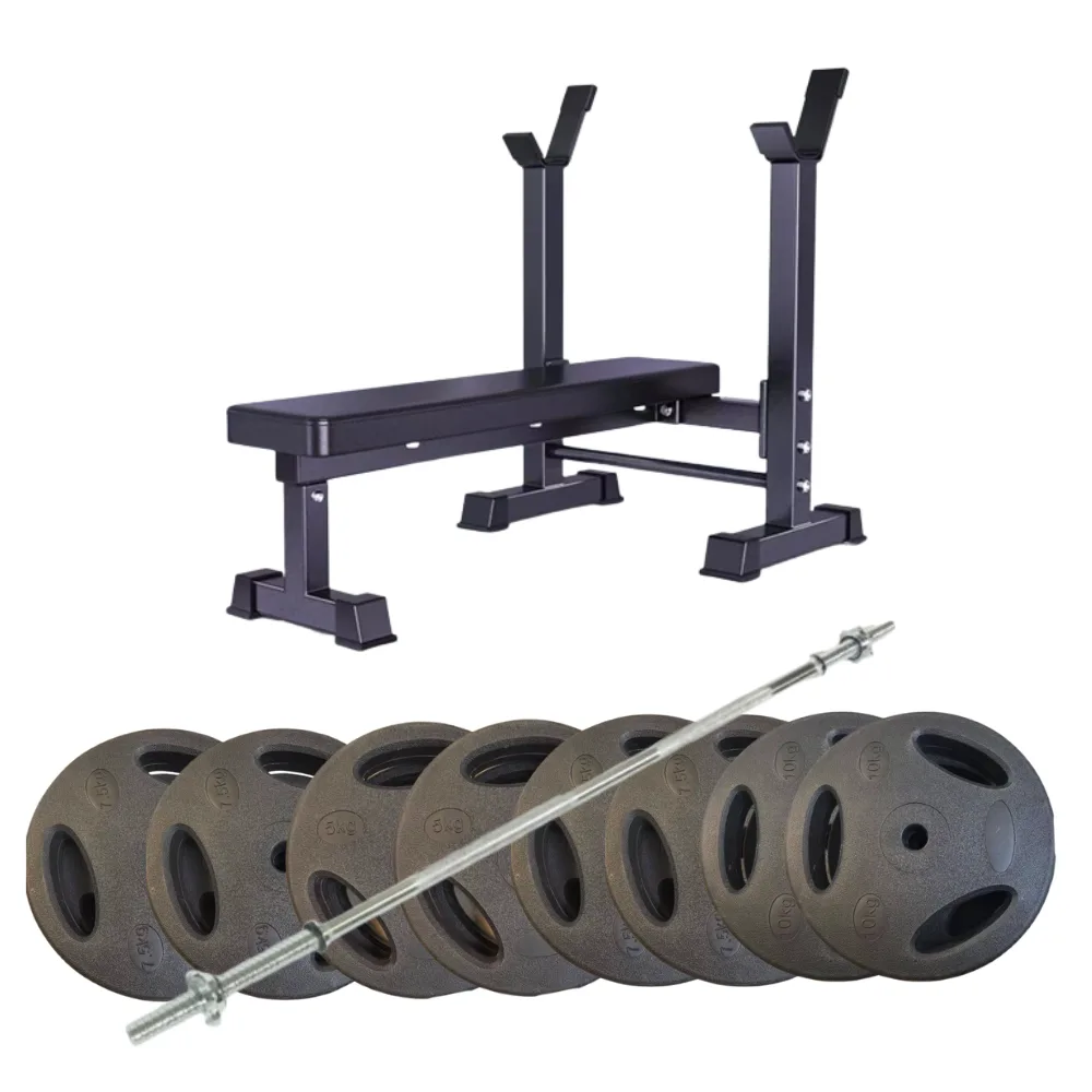 Flat Weight Bench XHC120 Package 03 | 70KG Weight Plates & Barbell ...